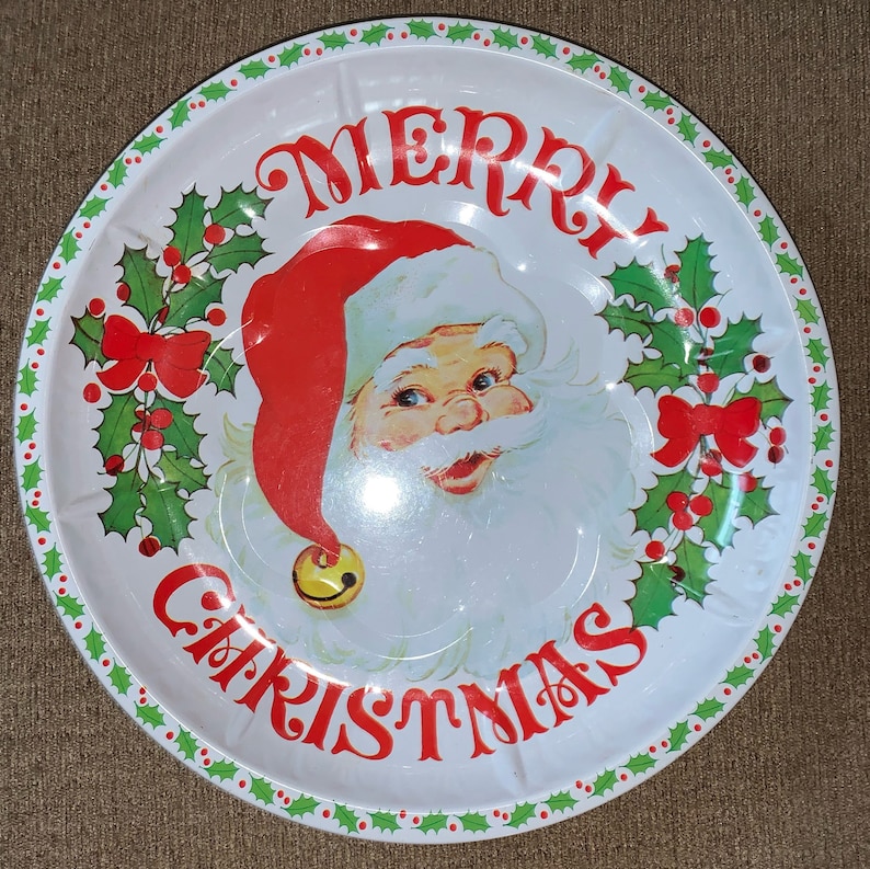 Vintage Christmas Santa Claus Round Tin Serving Tray for | Etsy