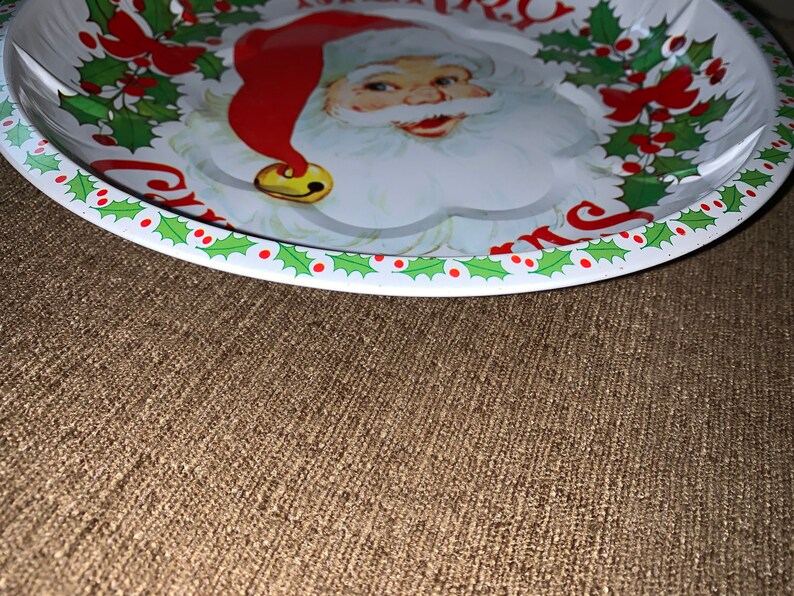Vintage Christmas Santa Claus Round Tin Serving Tray for | Etsy
