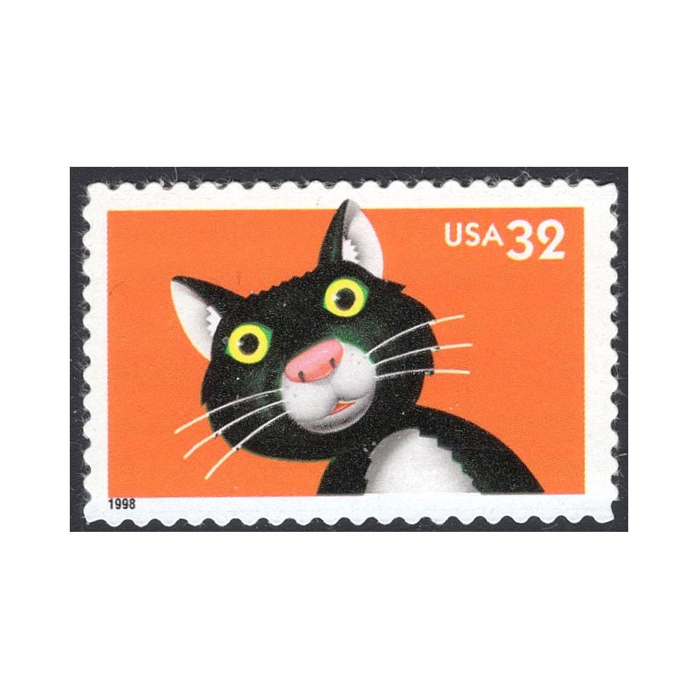 FIVE 32c Black Cat Bright Eyes .. Pack of 5 Stamps .. Vintage Unused US ...