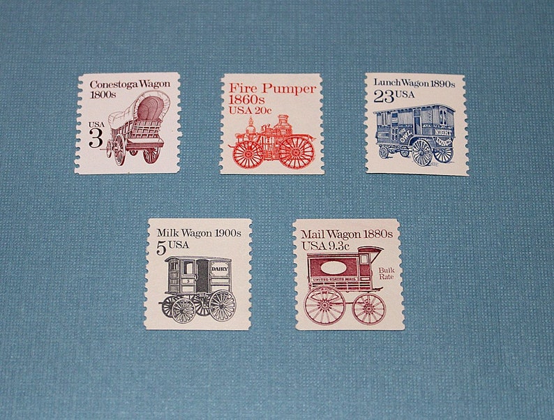 Antique Wagon Wheels .. Unused Vintage Postage Stamps .. Enough to Mail ...