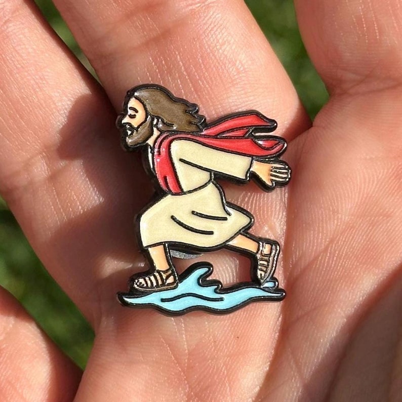 Jesus Running on Water Enamel Pin – Divine Speed, Holy Drip - W/ Black ...