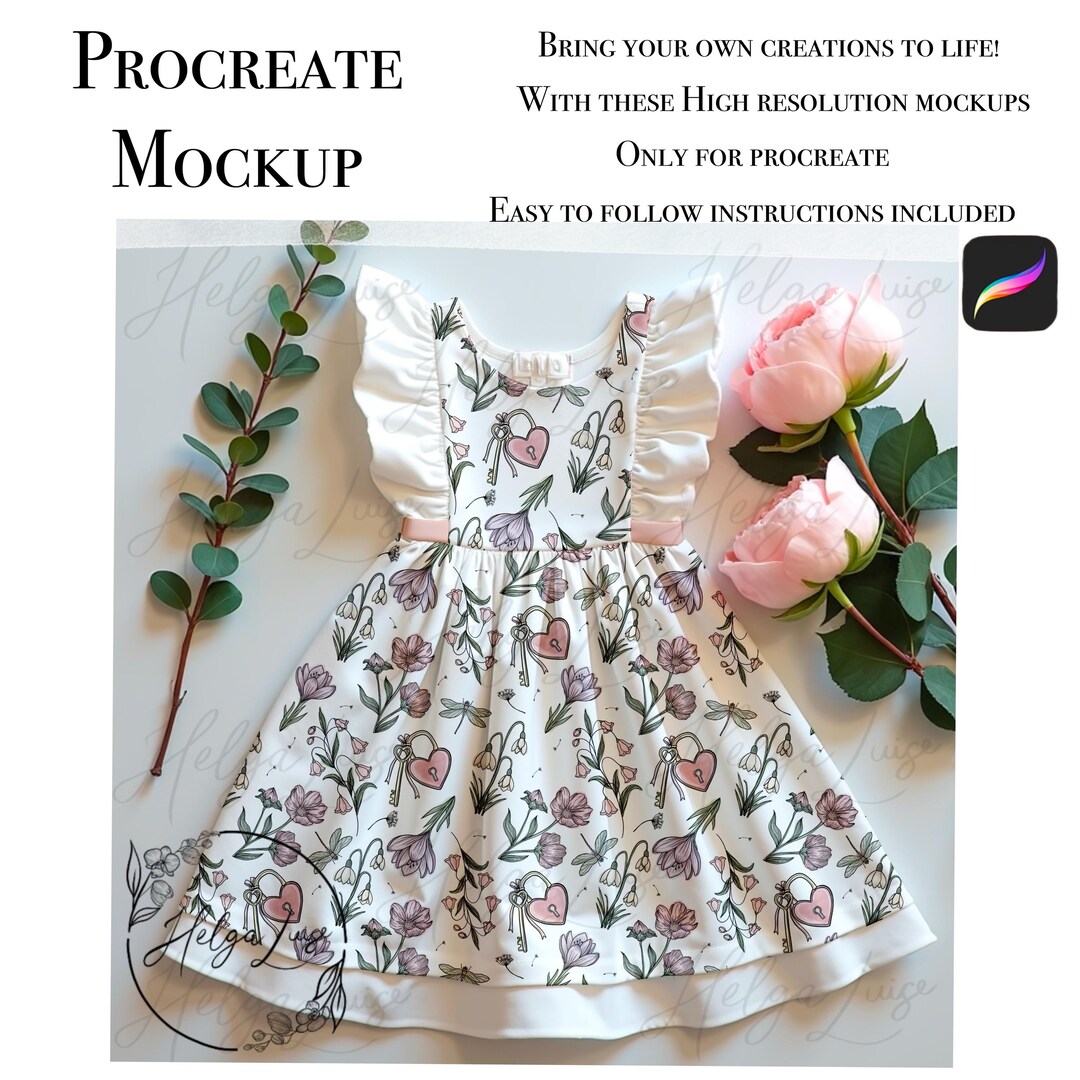 Procreate Girls Dress Mockup Seamless Pattern Design Mockup ...
