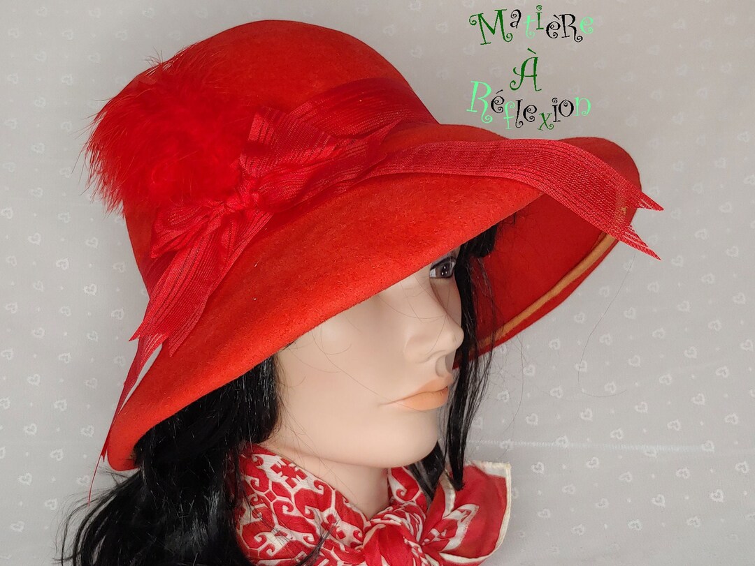 Vintage Red Felt Cloche Hat - Etsy
