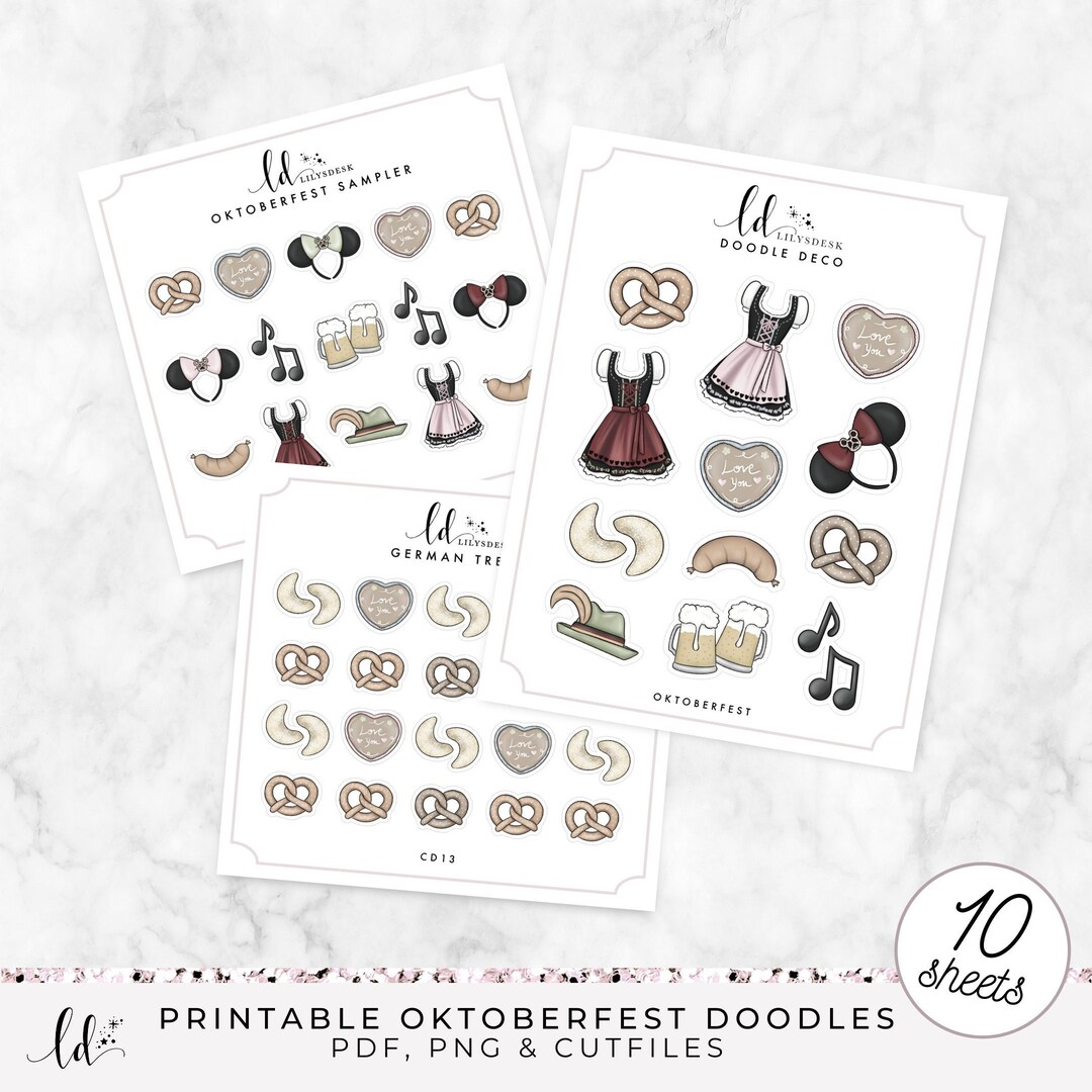 Printable Doodles Stickers // Oktoberfest Doodles Icons, Functional ...