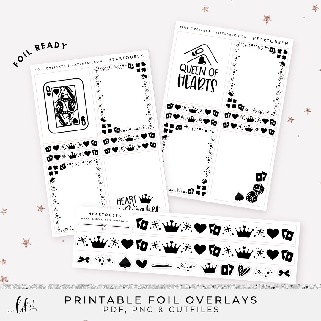 Printable Foil Ready Stickers // Heartqueen, Valentine, Foil Overlays ...