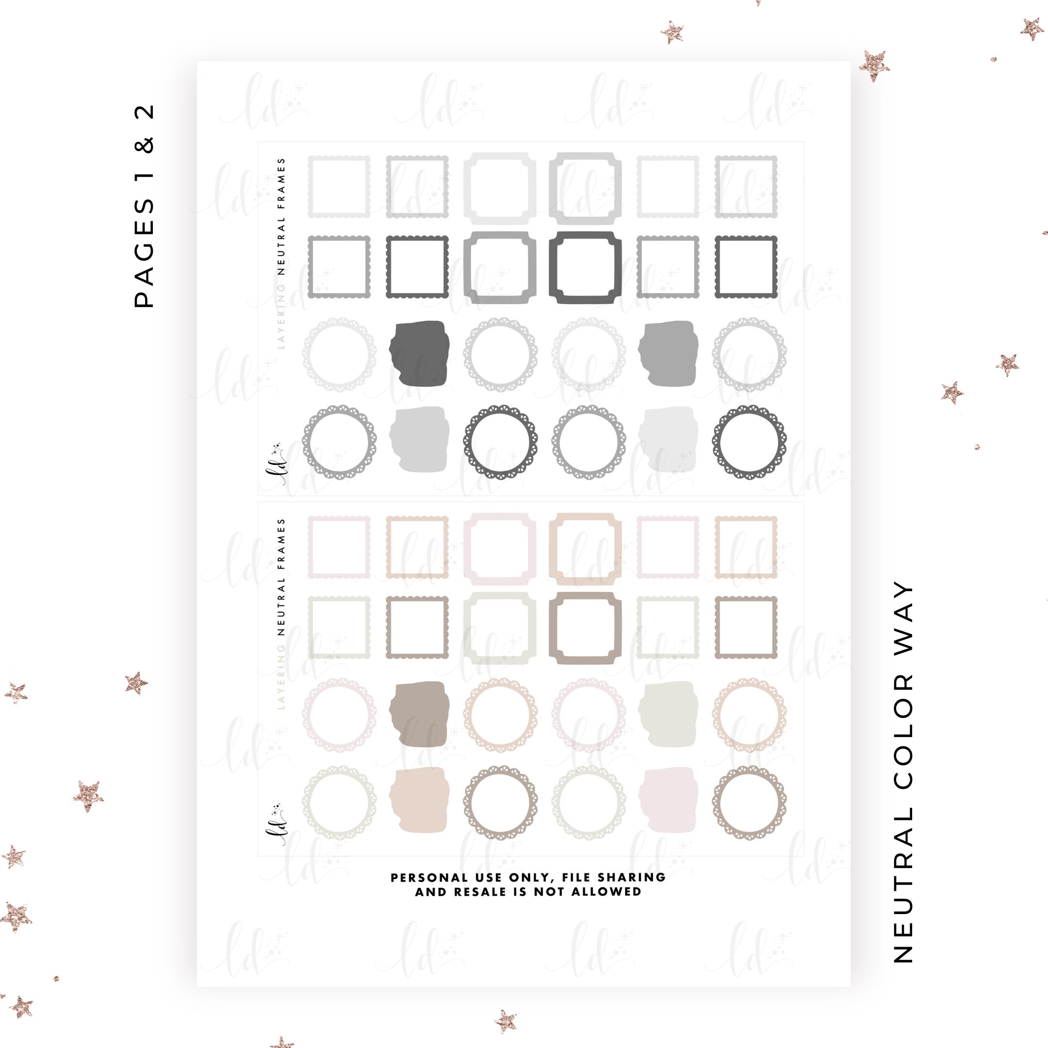 Printable Stickers // Layering Frames Functional Stickers - Etsy