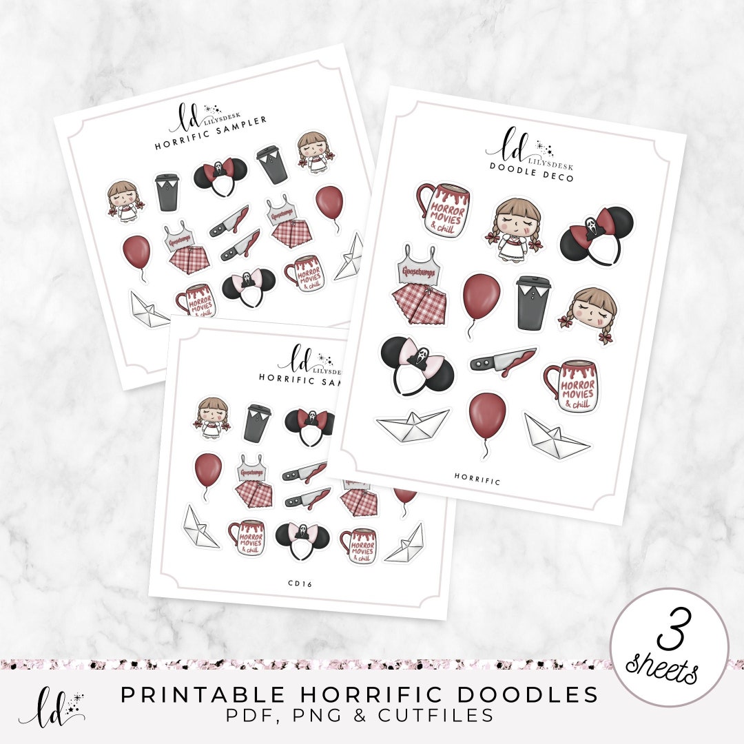 Printable Doodles Stickers // Horrific Doodles Icons, Functional ...