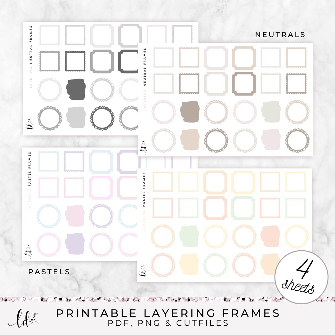 Printable Stickers // Layering Frames Functional Stickers - Etsy