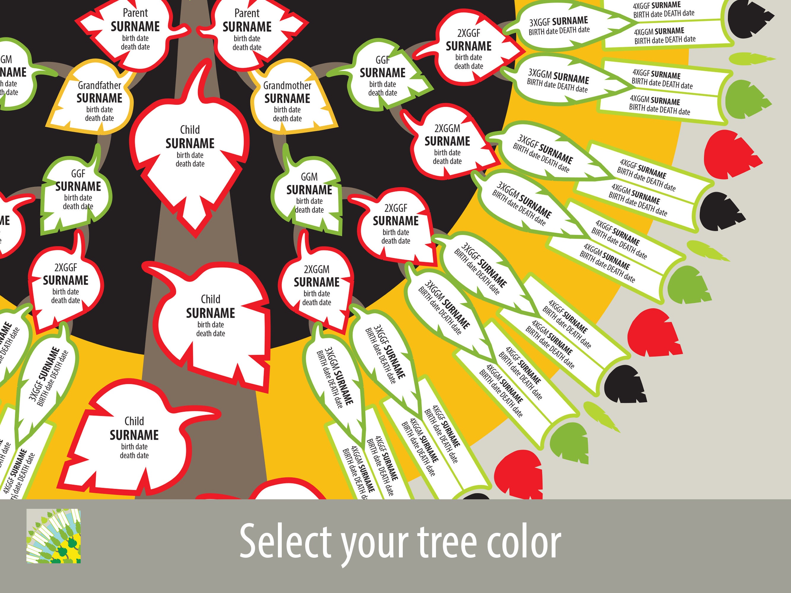 PERSONALIZED Ancestral Family Tree Custom Order up to 63 Names 6 ...