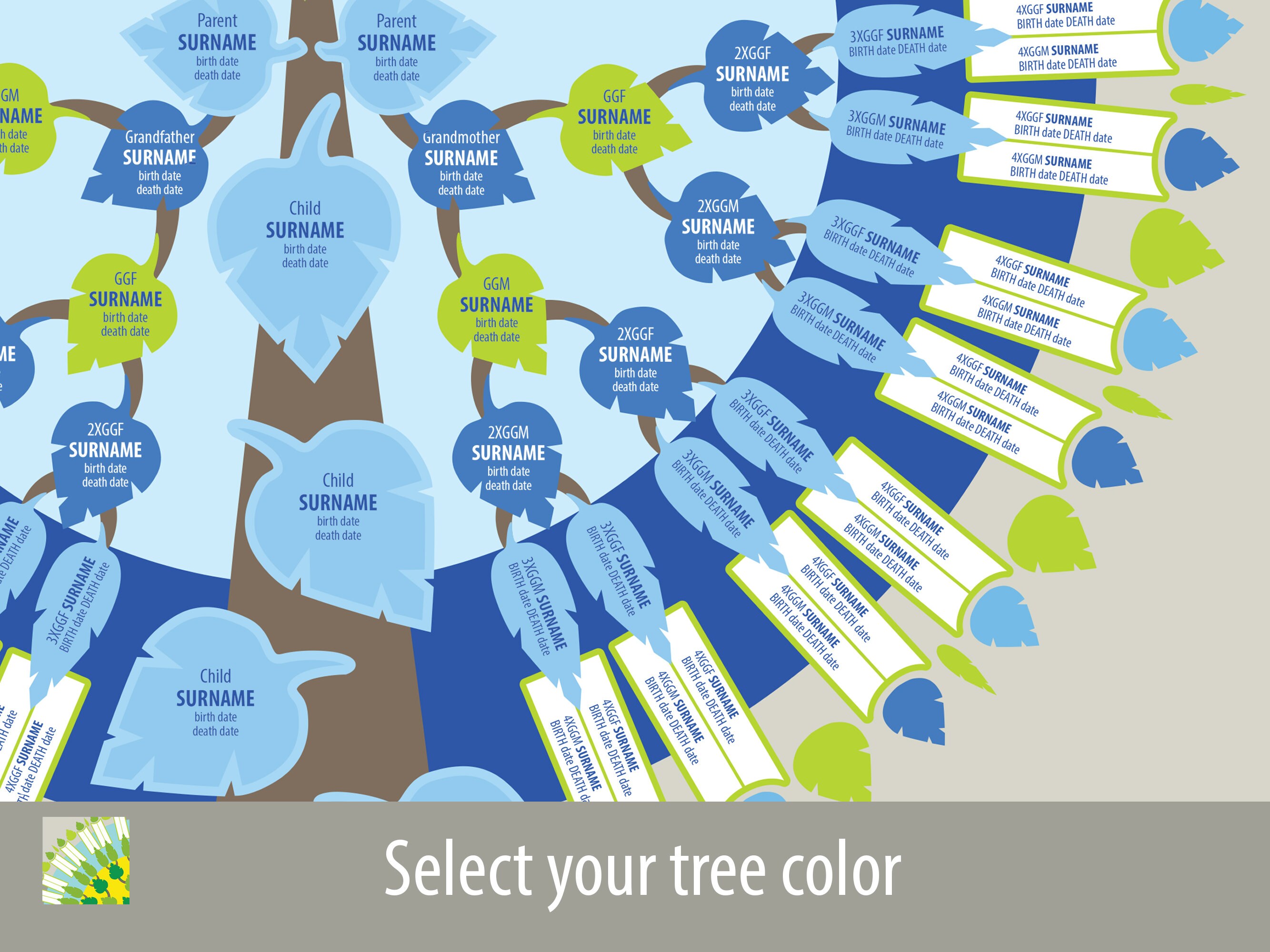 PERSONALIZED Ancestral Family Tree Custom Order up to 127 Names 7 ...