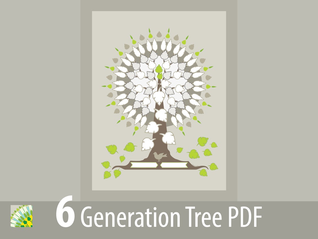 6 Generation Ancestral Family Tree DIGITAL DOWNLOAD Customizable Single ...