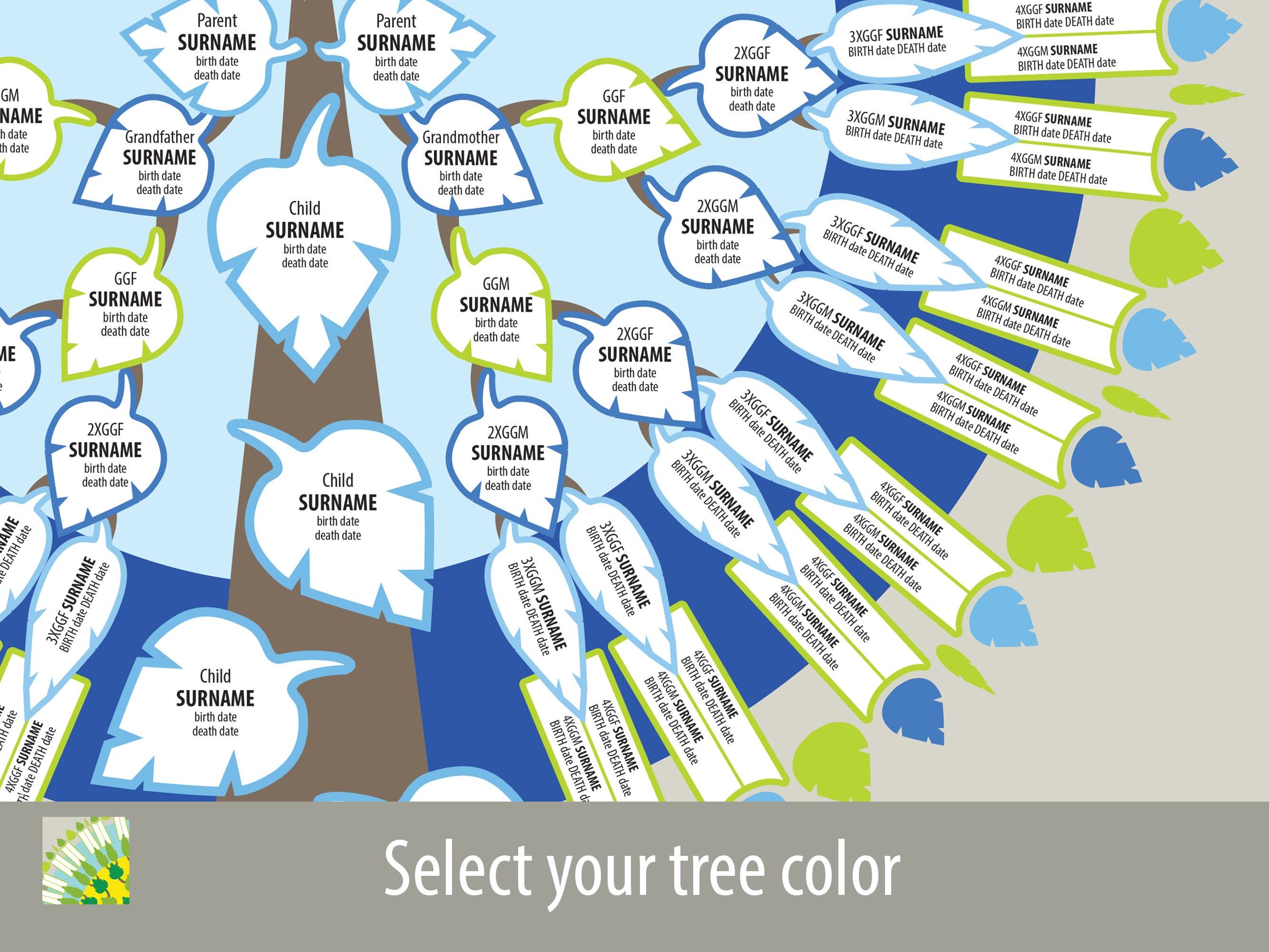PERSONALIZED Ancestral Family Tree Custom Order up to 63 Names 6 ...