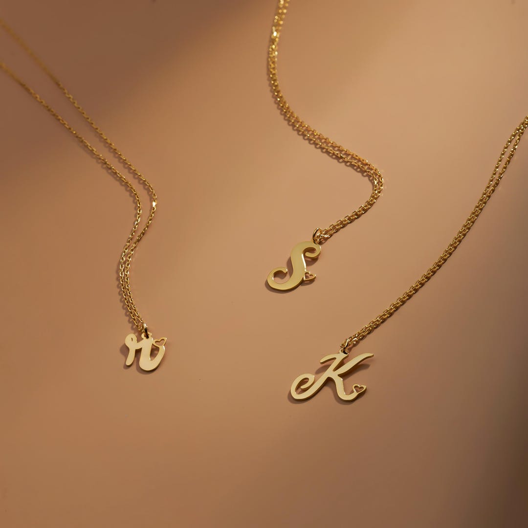 14k Gold Initial Necklace, Letter Necklace, Minimalist Initial Necklace ...