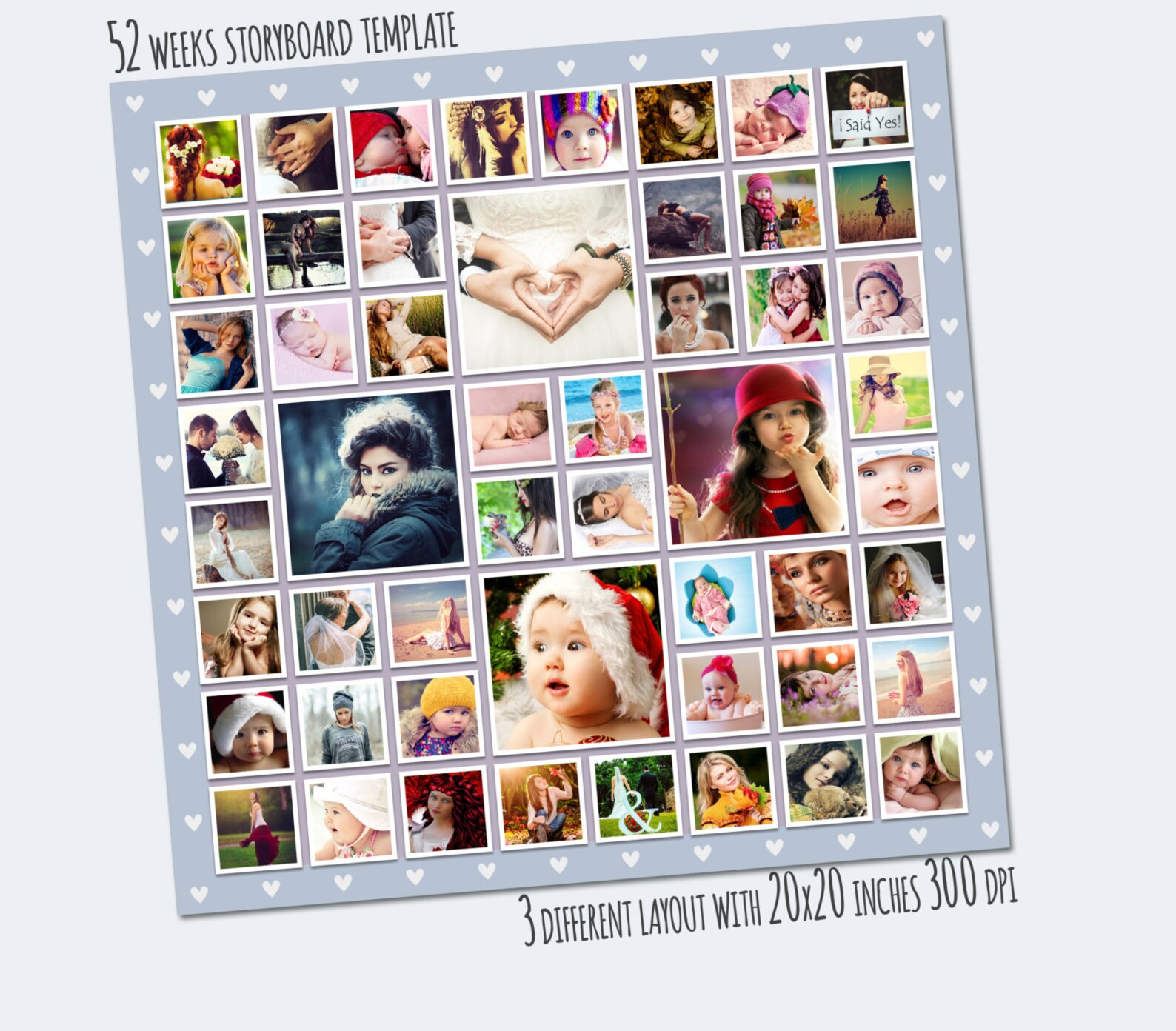 20x20 Storyboard Template, 52 Weeks Project Photo Collage/blogboard for ...