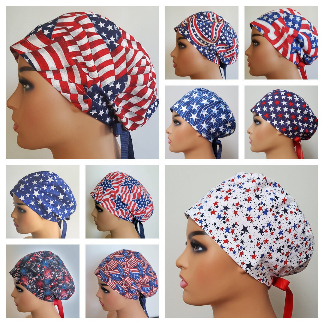 Surgical Scrub Cap-buy 4 Get 1 Free RANDOM Cap-red, White and Blue, 4th ...