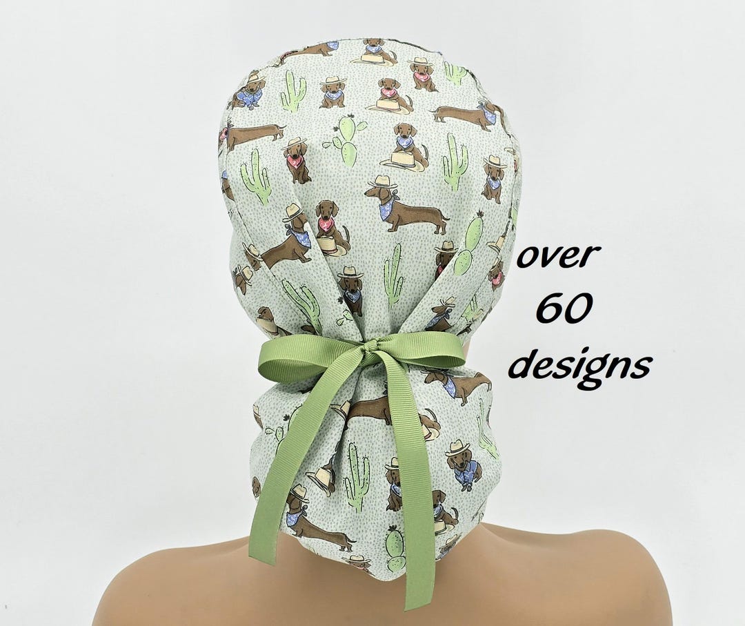 Ponytail Scrub Cap With Satin Lining and Button Option-surgical Scrab ...