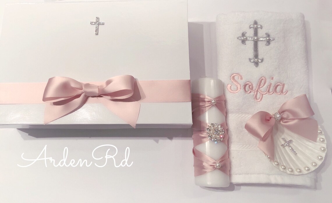 4 Pc Baptism Set: Keepsake Box Embroidered Towel Shell | Etsy