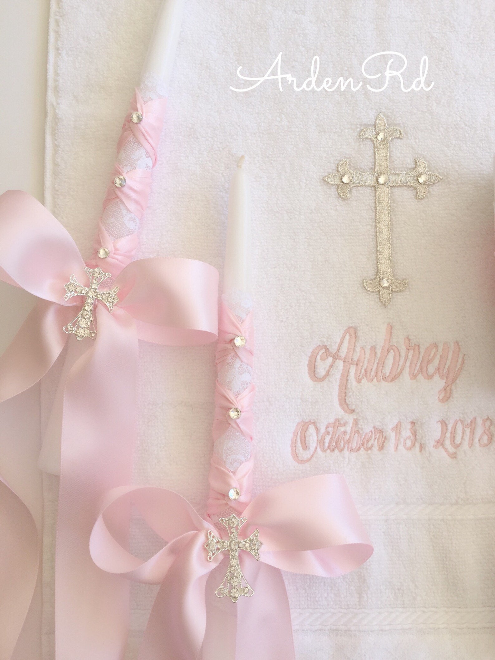 6 Pc. Personalized Pink Baptism Set - Etsy