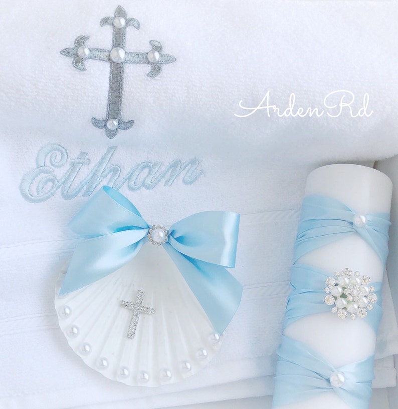 4 Pc Baptism Set: Keepsake Box Embroidered Towel Shell | Etsy