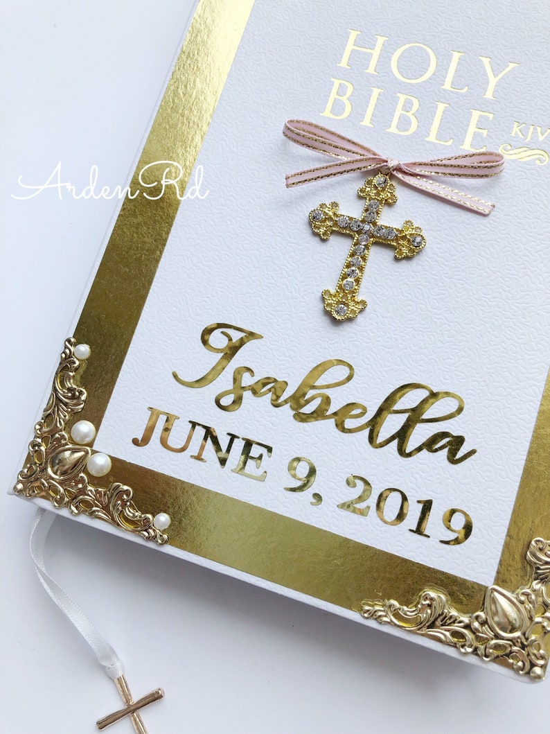 Beautiful Personalized Bible Designed in Gold, Crystal and Pearl. Can ...