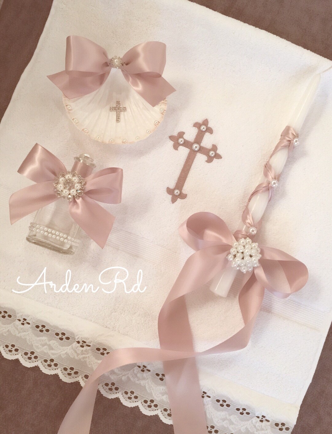 4 Piece Matching Baptism Set. Blush, Crystal and Pearl Details. Set ...