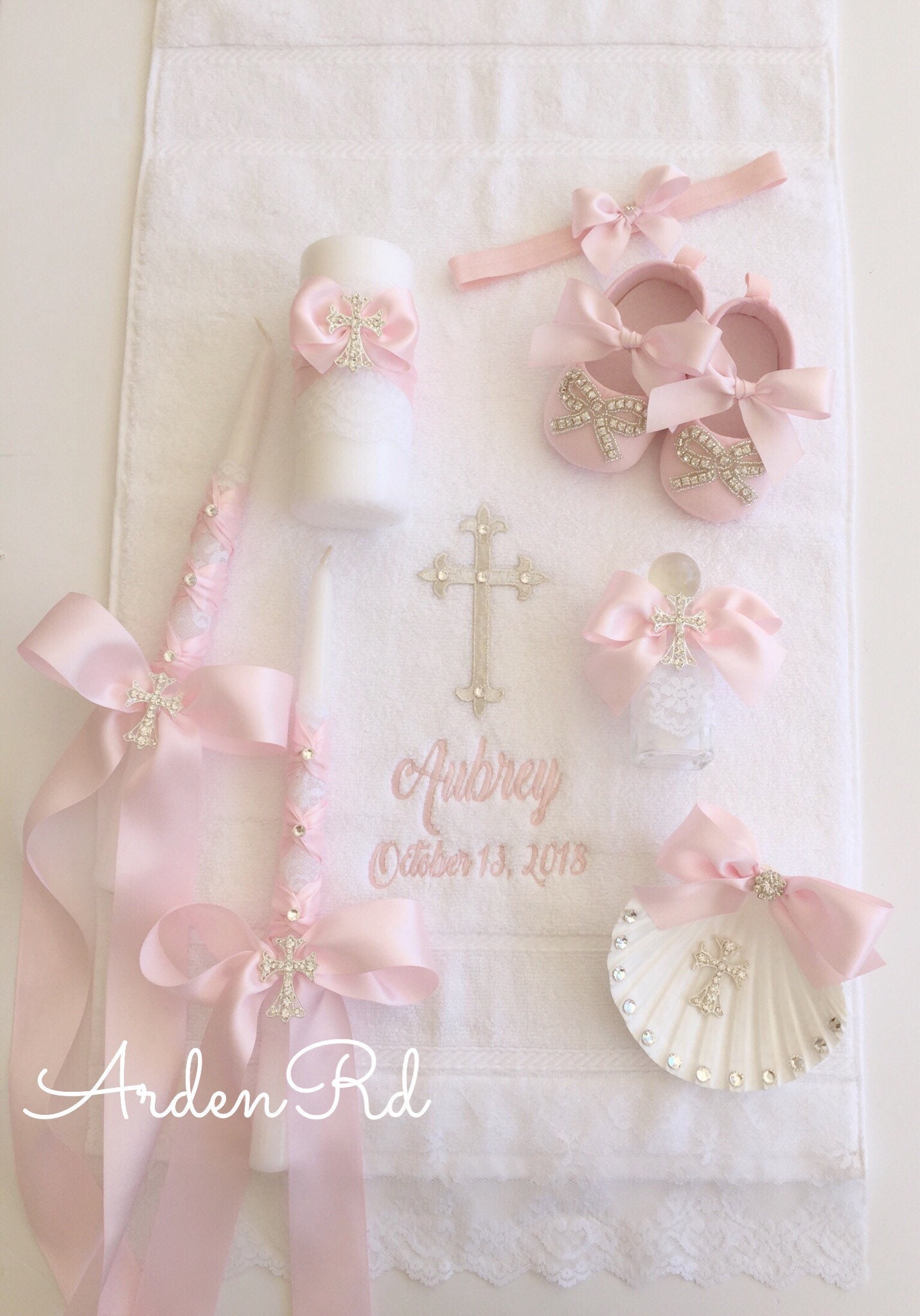 6 Pc. Personalized Pink Baptism Set | Etsy