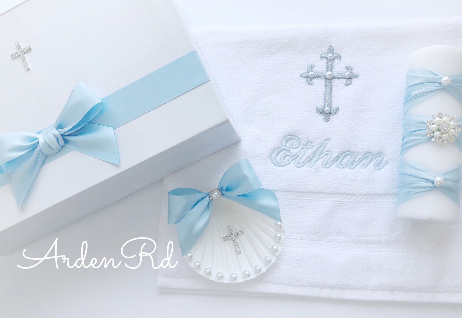 4 Pc Baptism Set: Keepsake Box Embroidered Towel Shell | Etsy