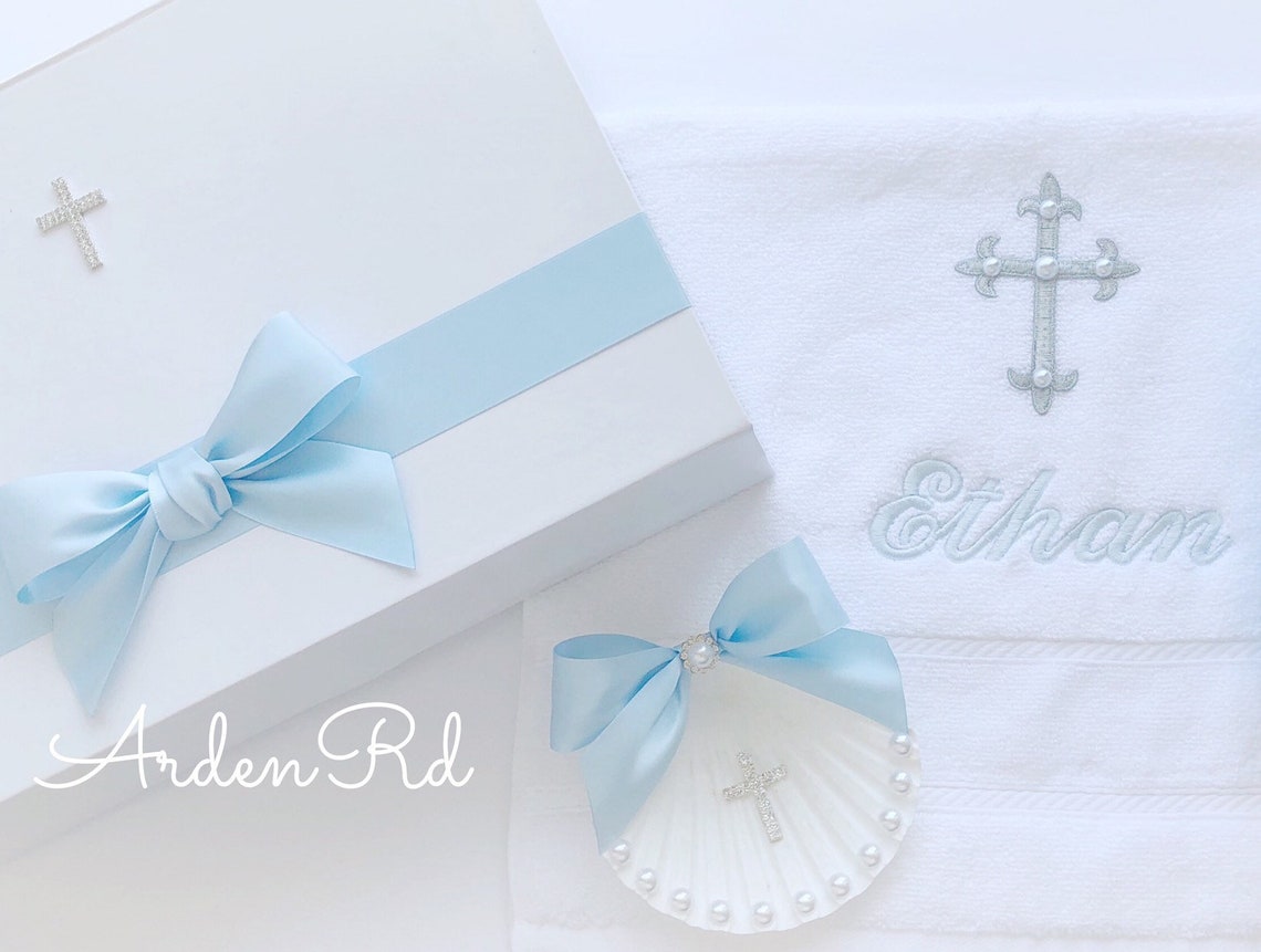 4 Pc Baptism Set: Keepsake Box Embroidered Towel Shell | Etsy