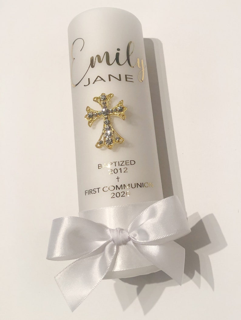 First Communion/baptism Candle With Custom Metallic Writing | Etsy