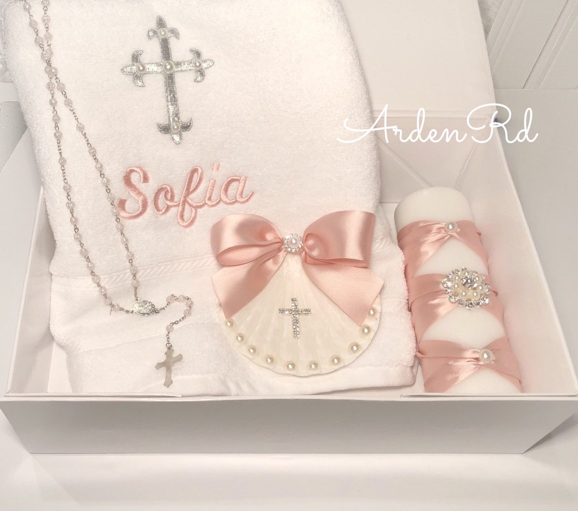 4 Pc Baptism Set: Keepsake Box Embroidered Towel Shell | Etsy