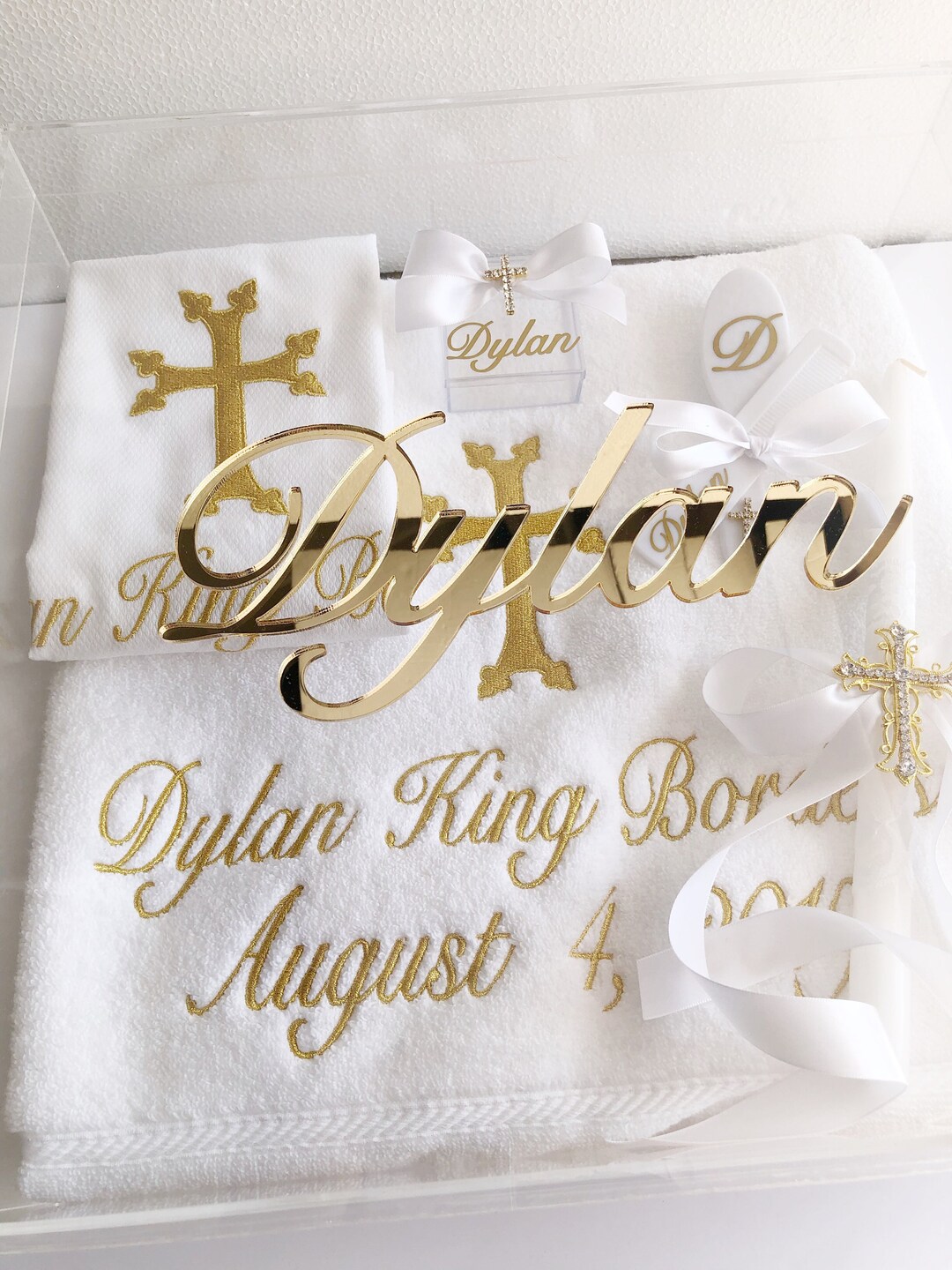 6 Piece Baptism Set With Custom Acrylic Box. Set Can Be Made in Any ...