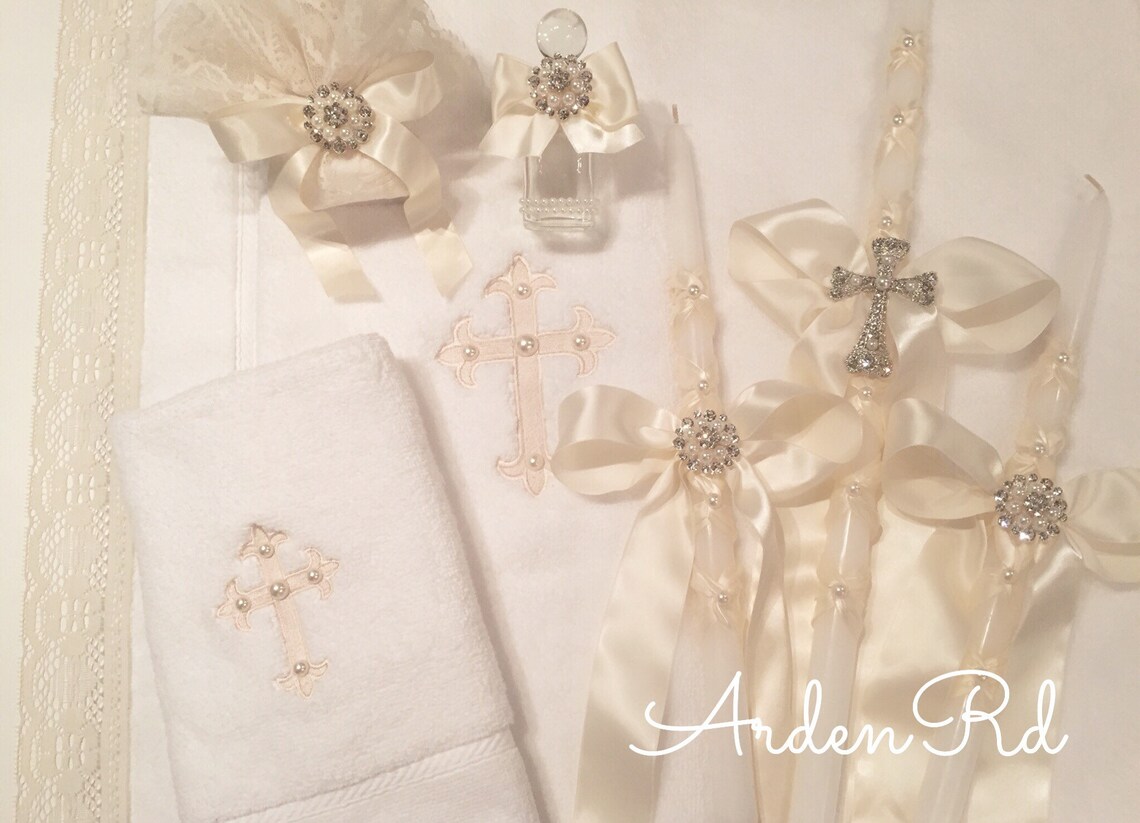 7 Piece Ivory Baptism Set with Crystal and Pearl Details | Etsy
