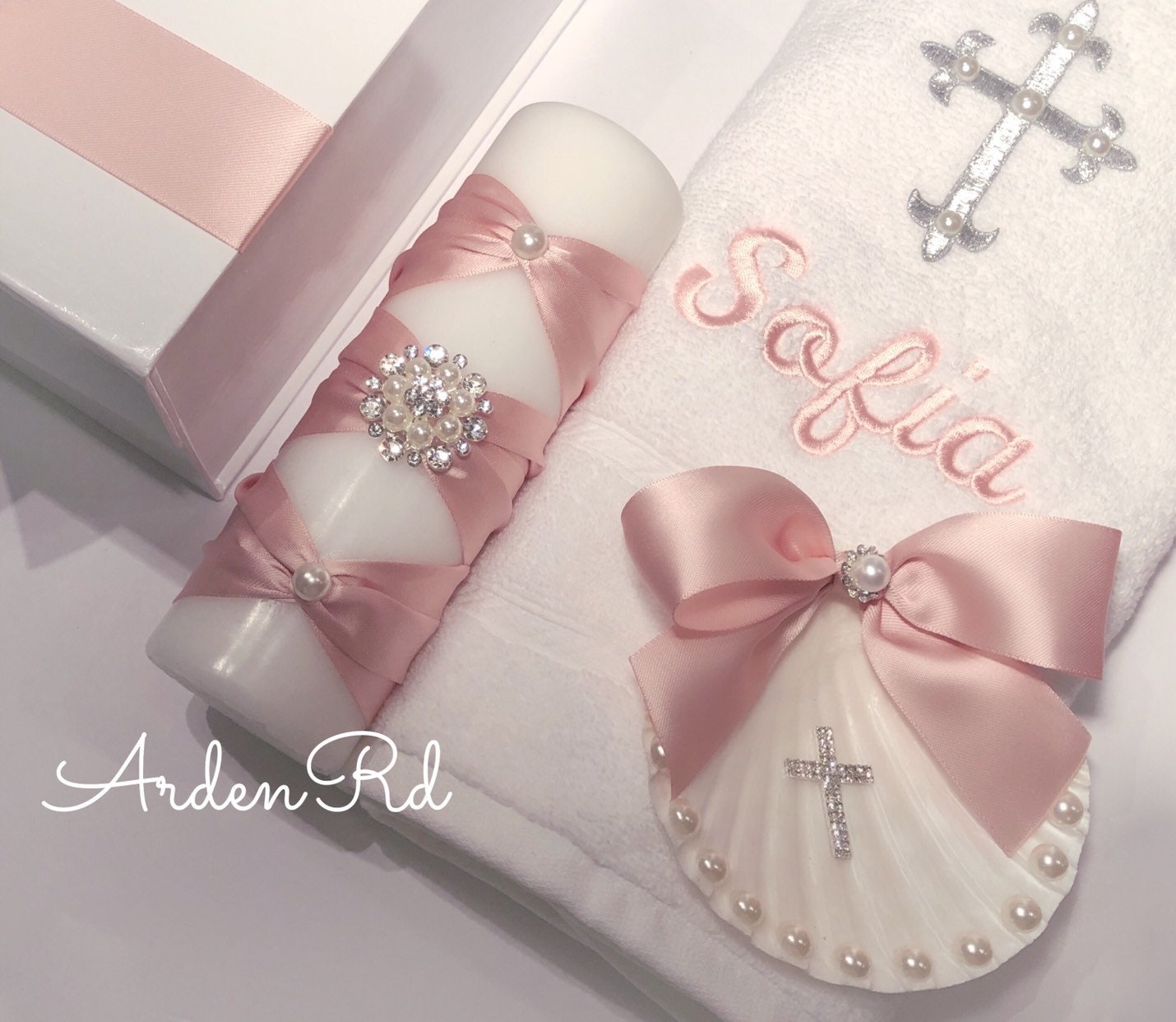 4 Pc Baptism Set: Keepsake Box Embroidered Towel Shell | Etsy