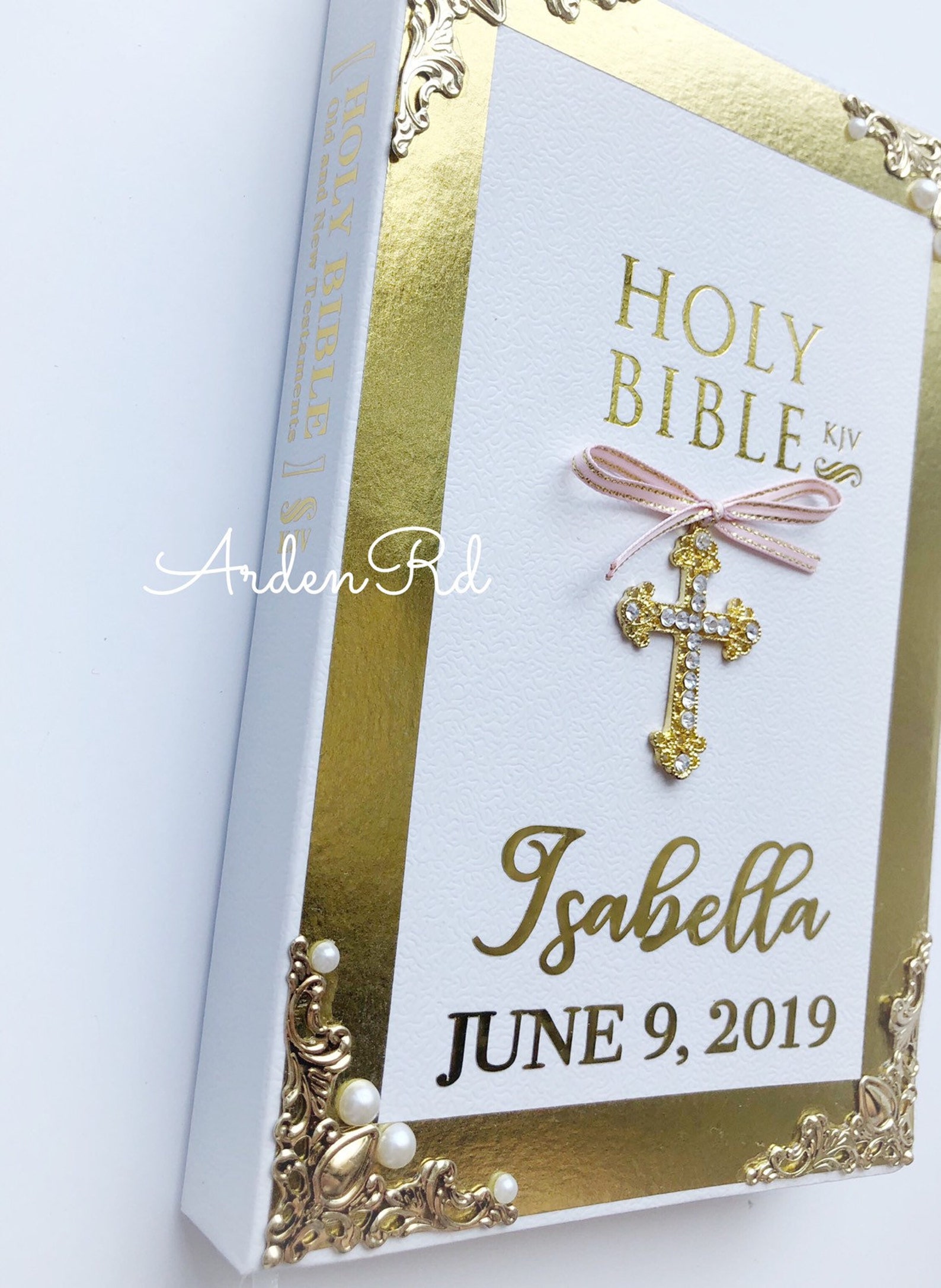 Beautiful Personalized Bible Designed in Gold, Crystal and Pearl. Can ...