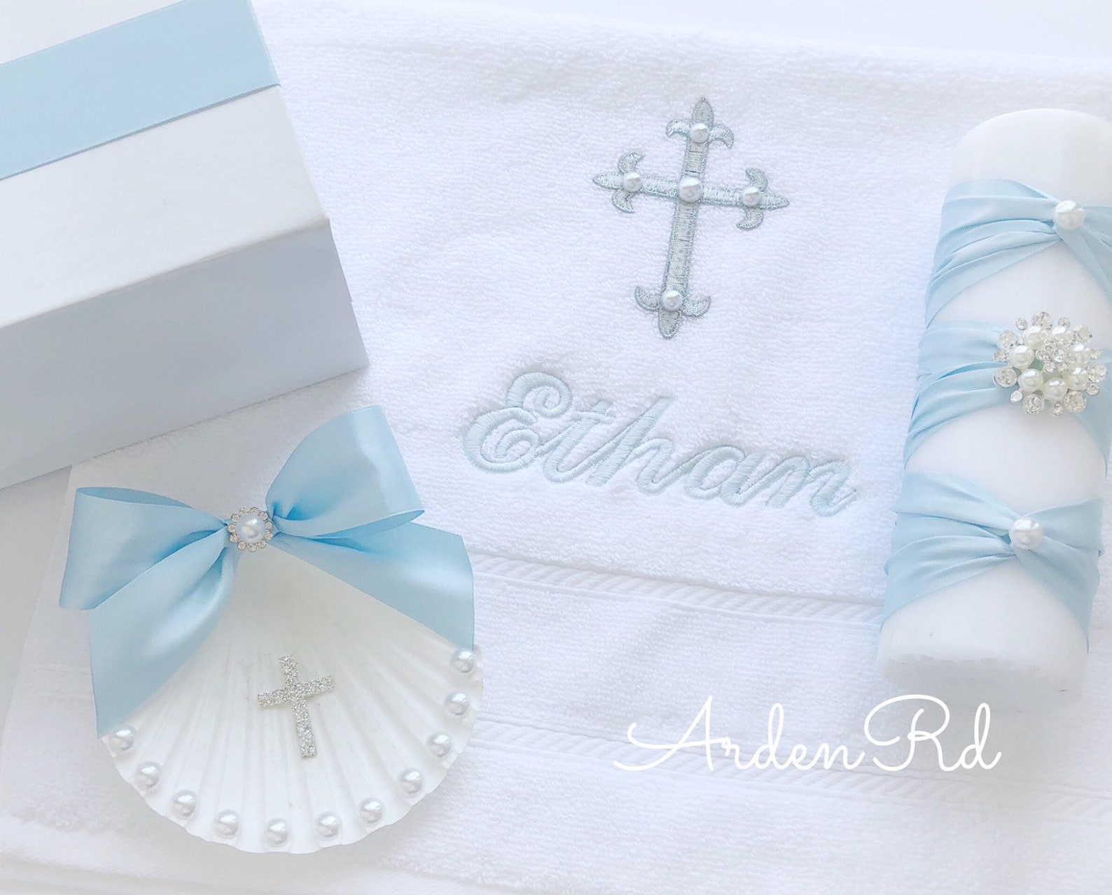 4 Pc Baptism Set: Keepsake Box Embroidered Towel Shell | Etsy