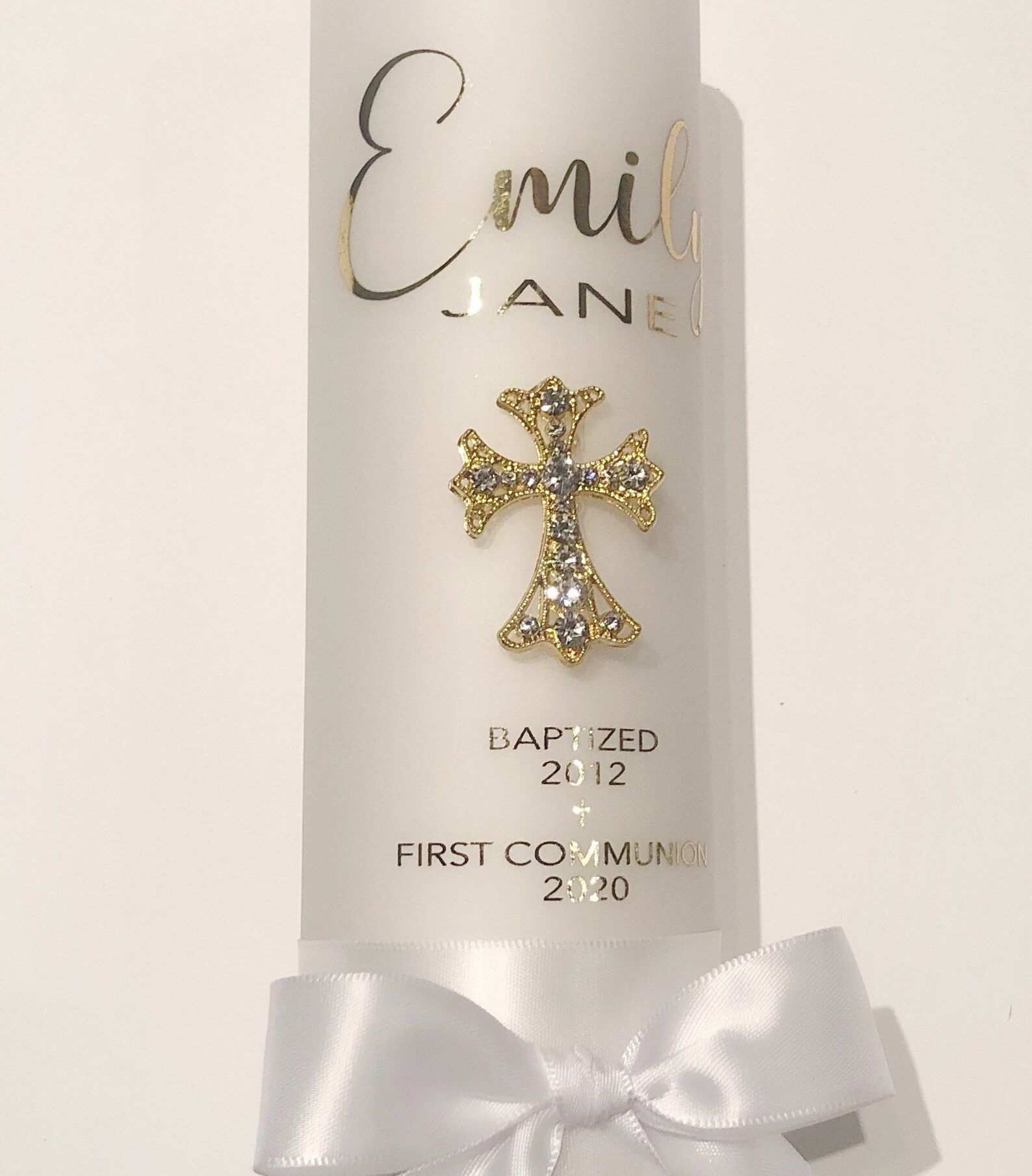 First Communion/baptism Candle With Custom Metallic Writing | Etsy