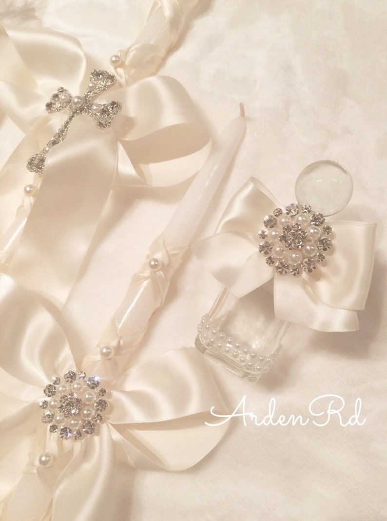 7 Piece Ivory Baptism Set with Crystal and Pearl Details | Etsy