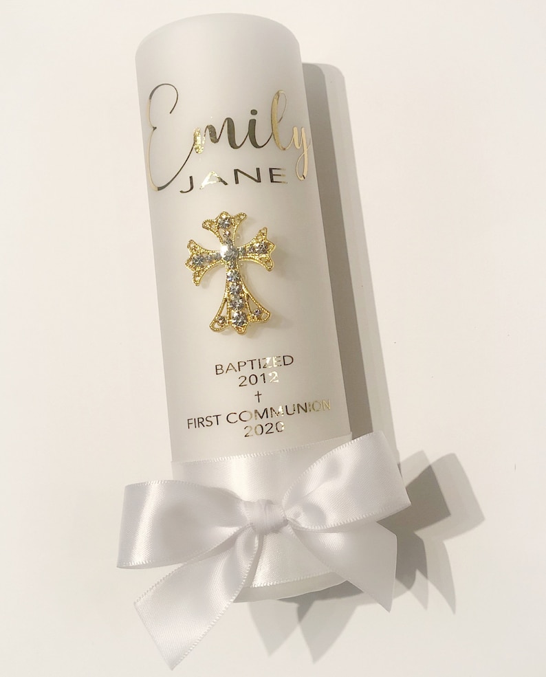 First Communion/baptism Candle With Custom Metallic Writing | Etsy