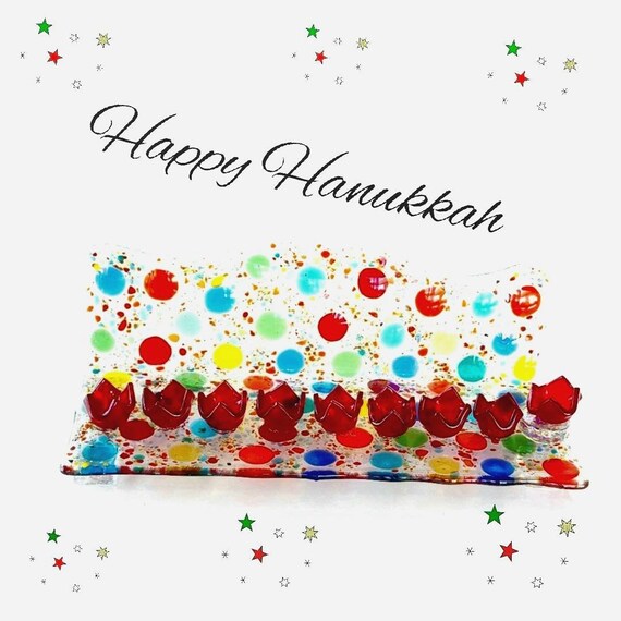 Hanukkah Glass Menorah Bat Mitzvah Gift Made in Israel - Etsy