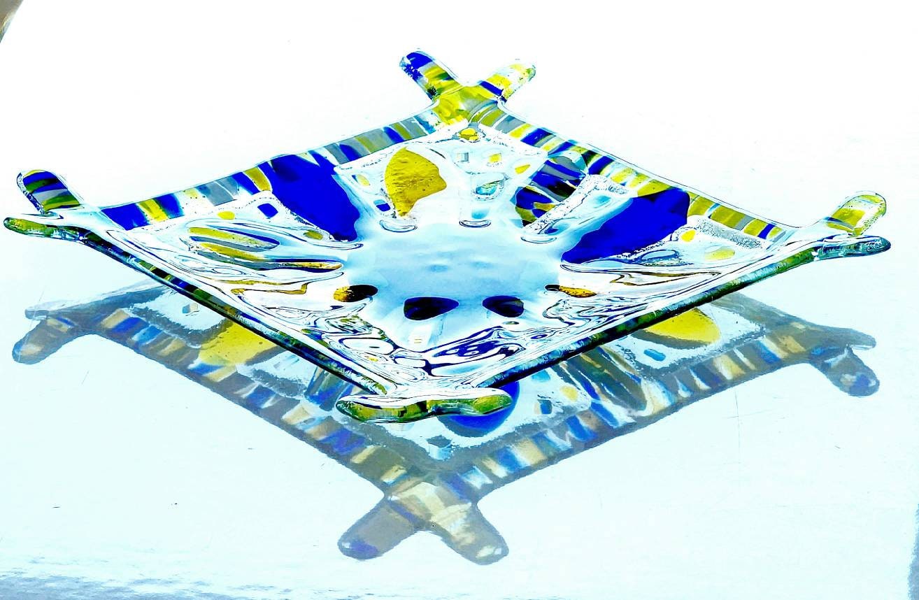 Glass Serving Tray , Kitchen Table Glass Centerpiece, Handmade Fused ...