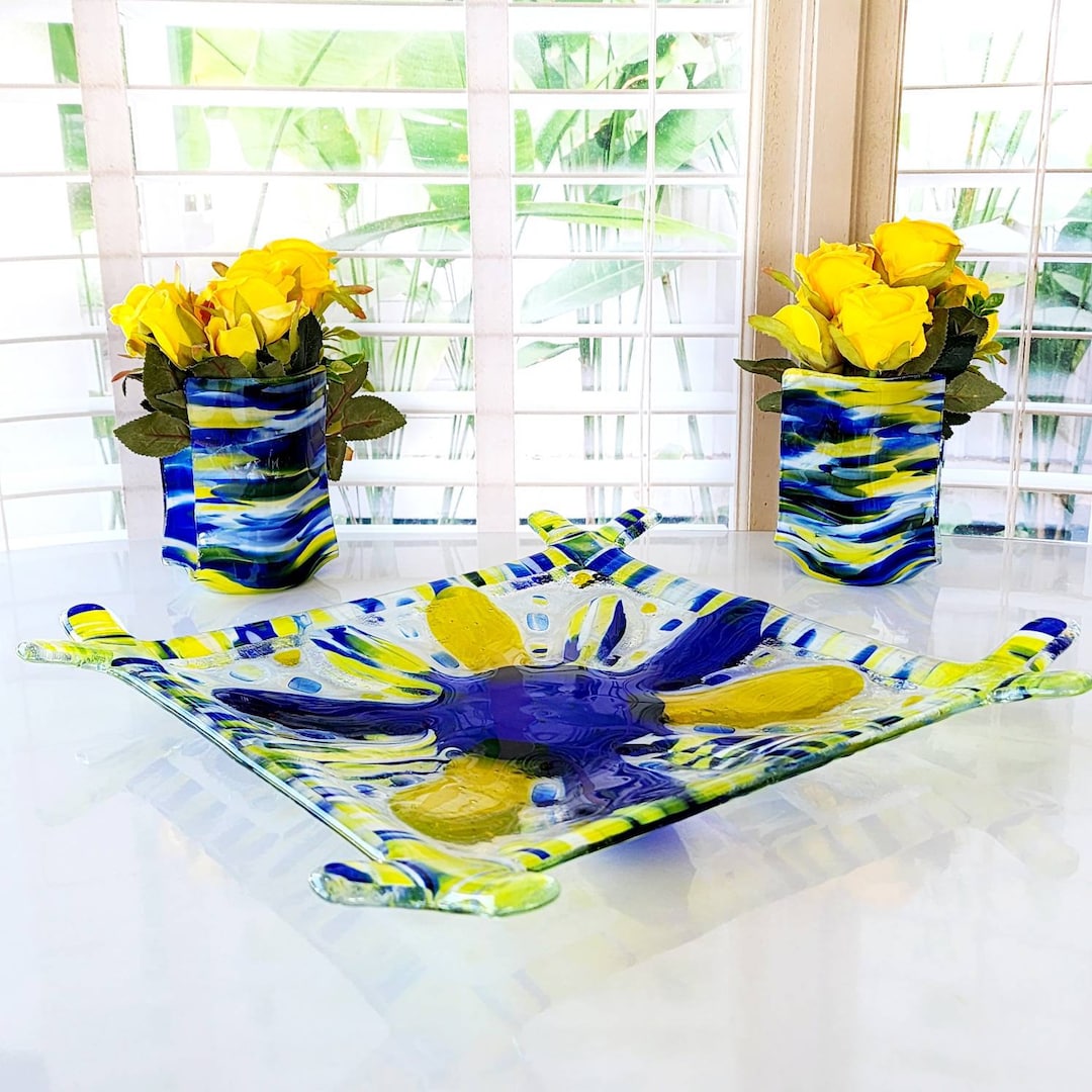 Glass Serving Tray , Kitchen Table Glass Centerpiece, Handmade Fused ...