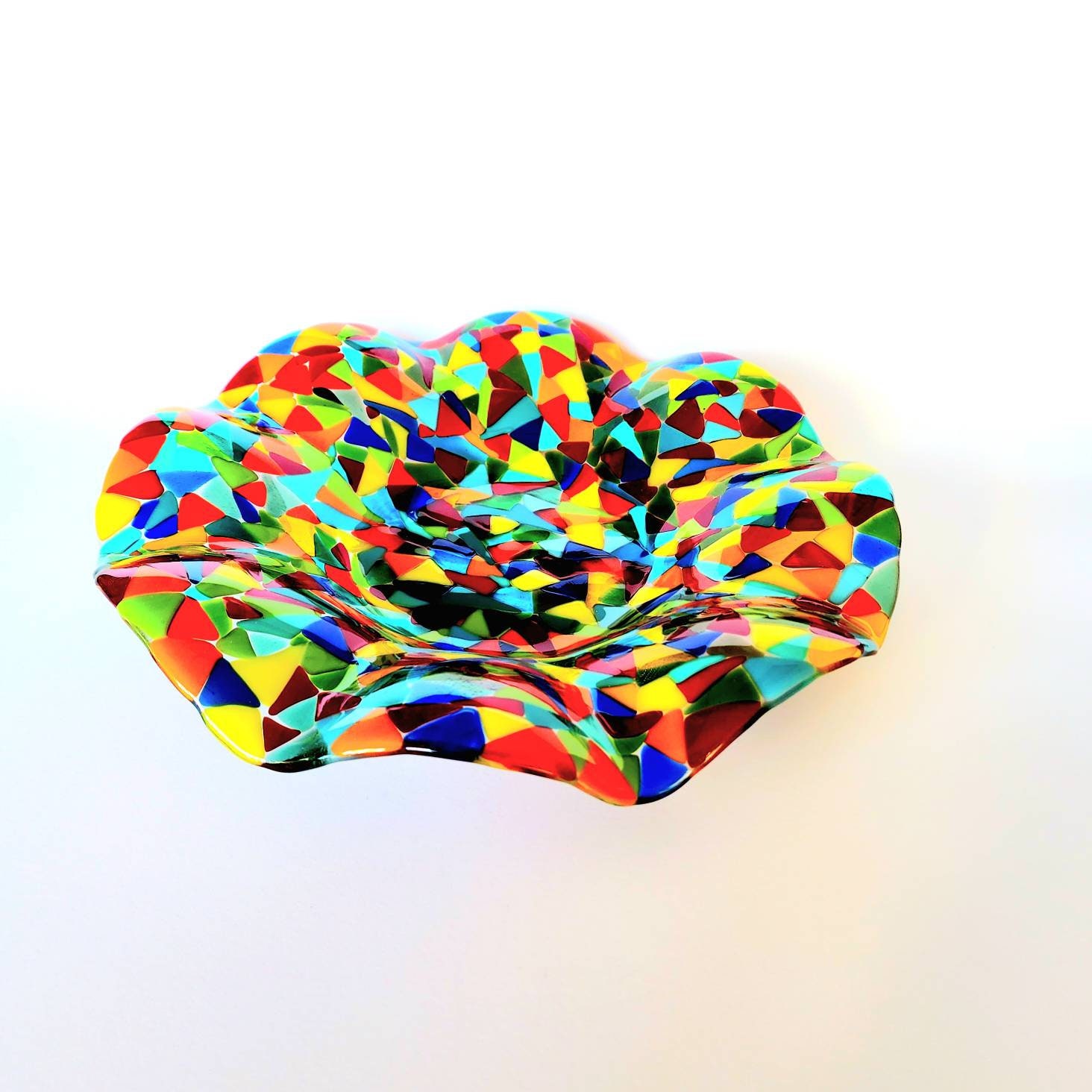 Glass Centerpiece Bowl Fused Glass Art Bowl Rainbow Glass Bowl Hand Made Glass Bowl