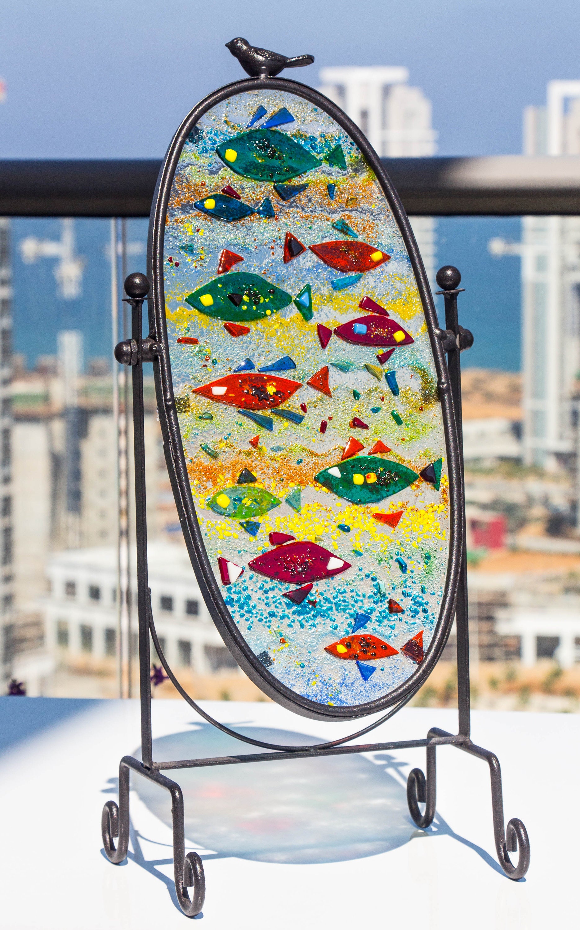 Fused Glass Top Table Art , Fused Glass Art on Stand , Unique Fused ...