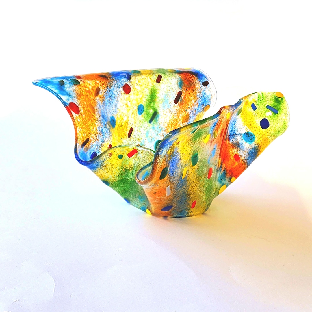 Handcrafted Fused Glass Bowl: Modern Art Centerpiece, Colorful Glass ...