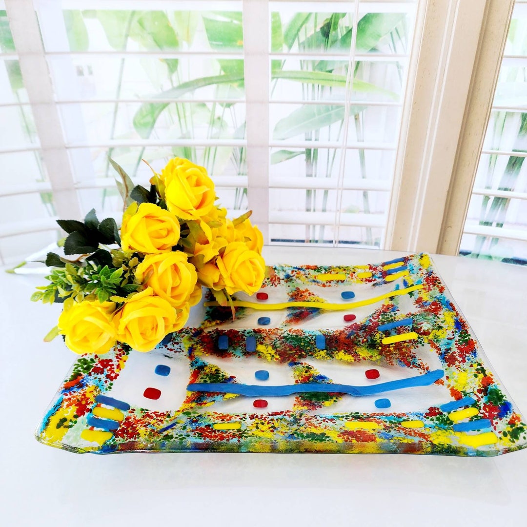 Modern Glass Platter , Decorative Glass Tray , Coffee Table Tray ...