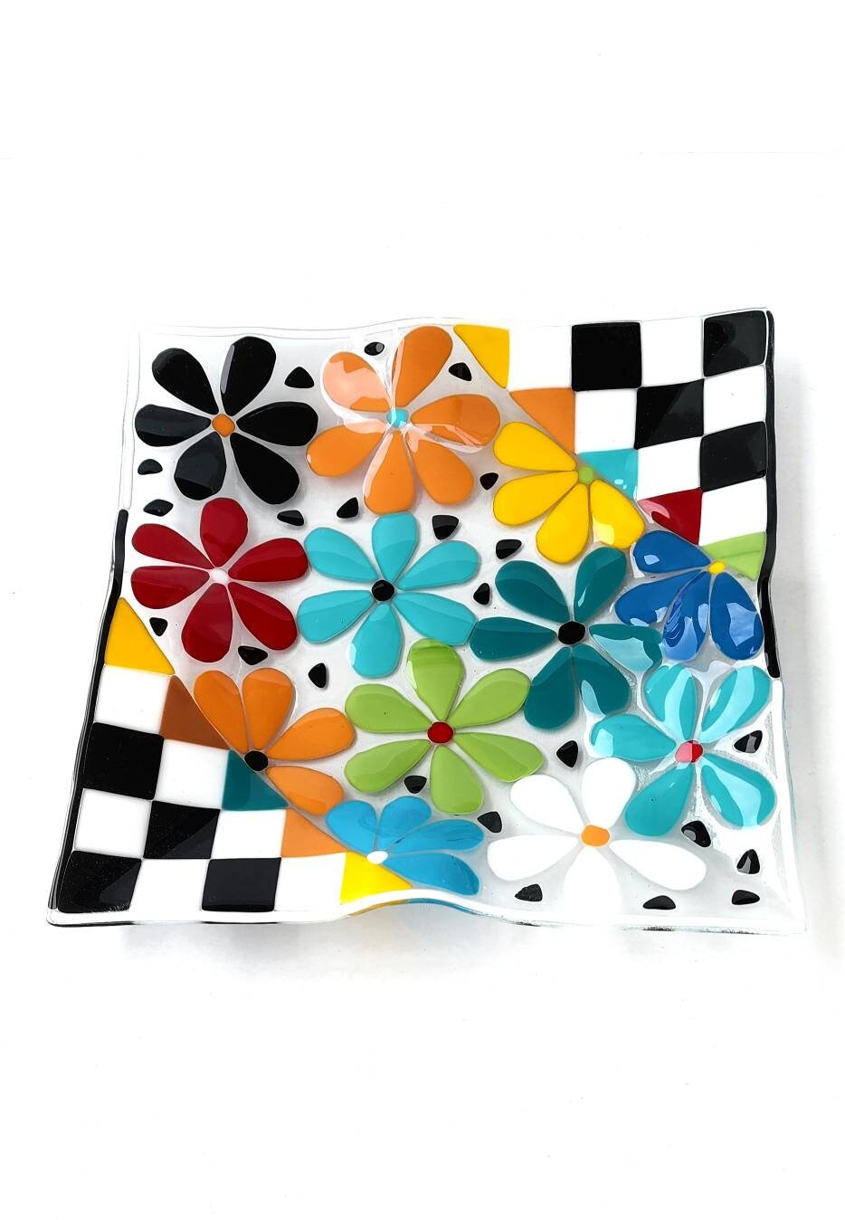 Fused Glass Art Platter, Designed Glass Tray , Dining Table Centerpiece ...