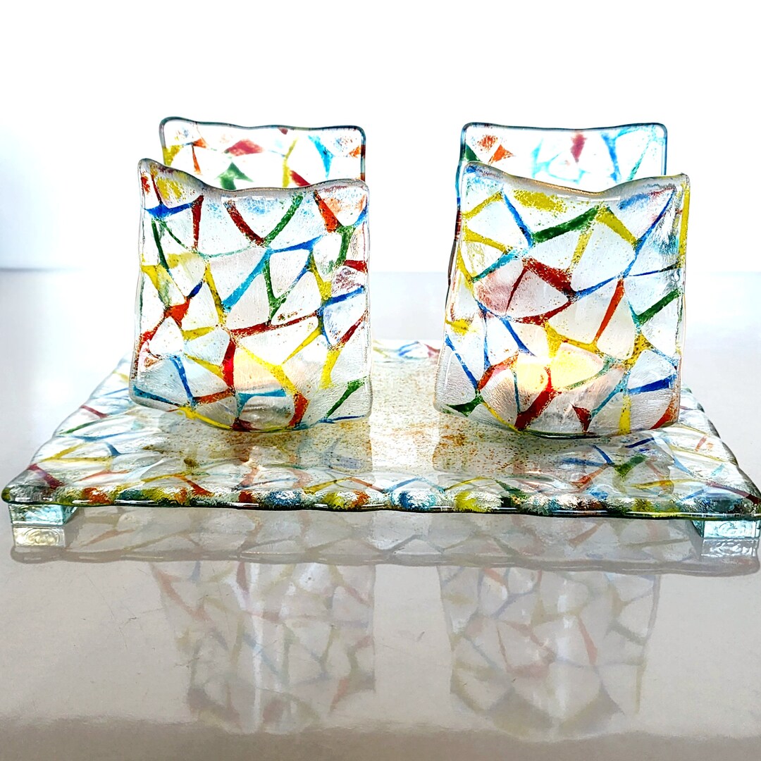 Shabbat Candle Holder, Glass Shabbat Candle Holder, Handmade in Israel ...