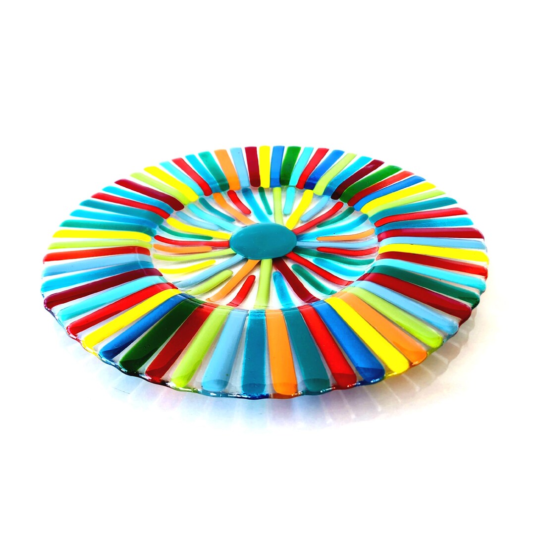 Glass Centerpiece for Dining Table, Rainbow Decorative Glass Tray ...