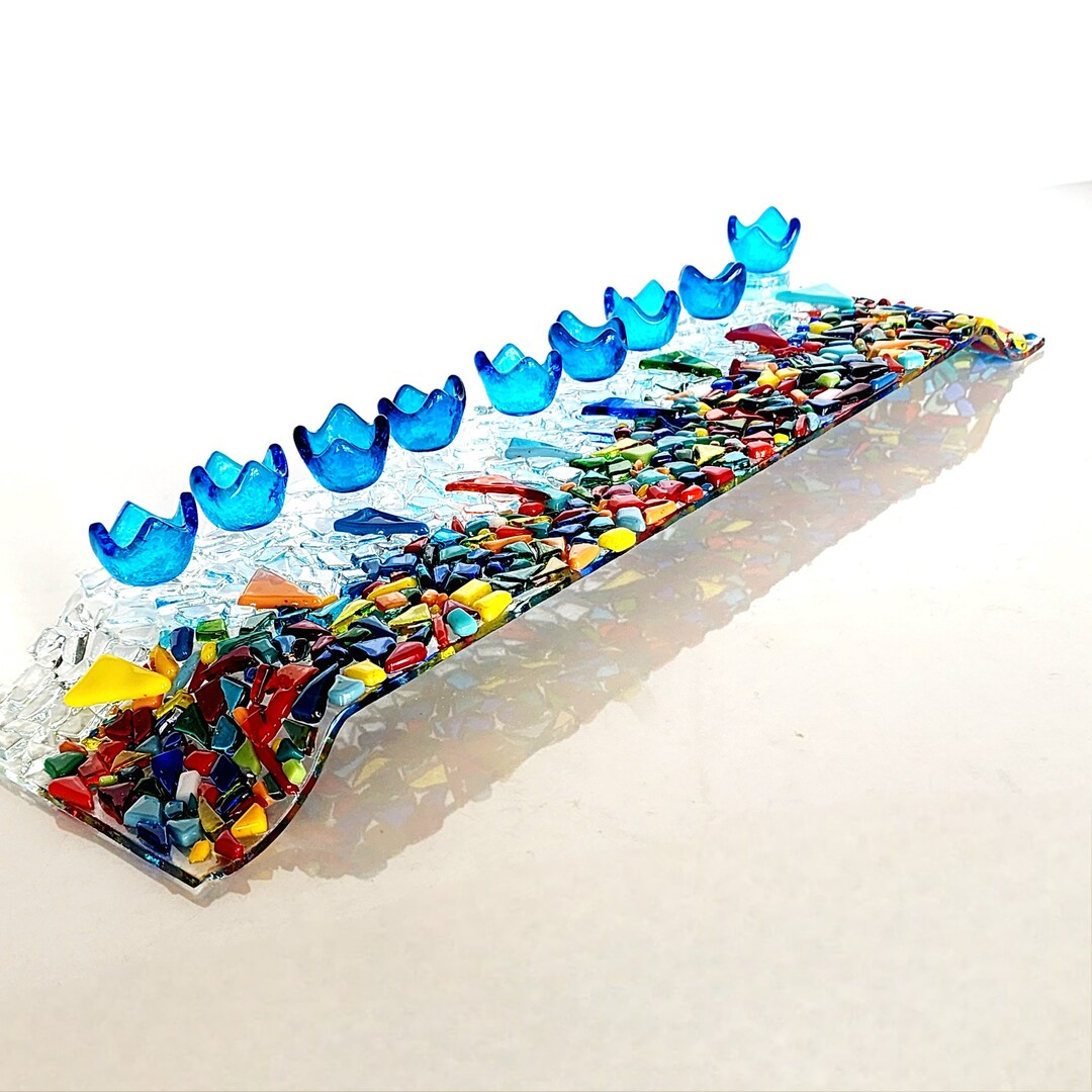 Hanukkah Glass Menorah, Jewish Gift, Made in Israel, Colorful Hanukkah ...