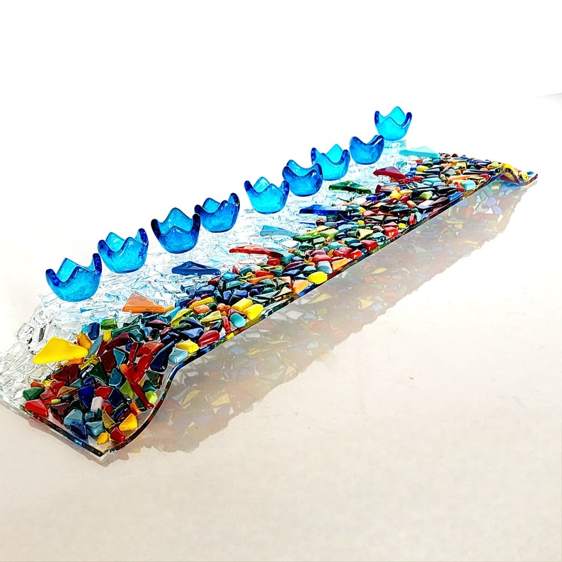 Hanukkah Glass Menorah, Jewish Gift, Made in Israel, Colorful Hanukkah ...